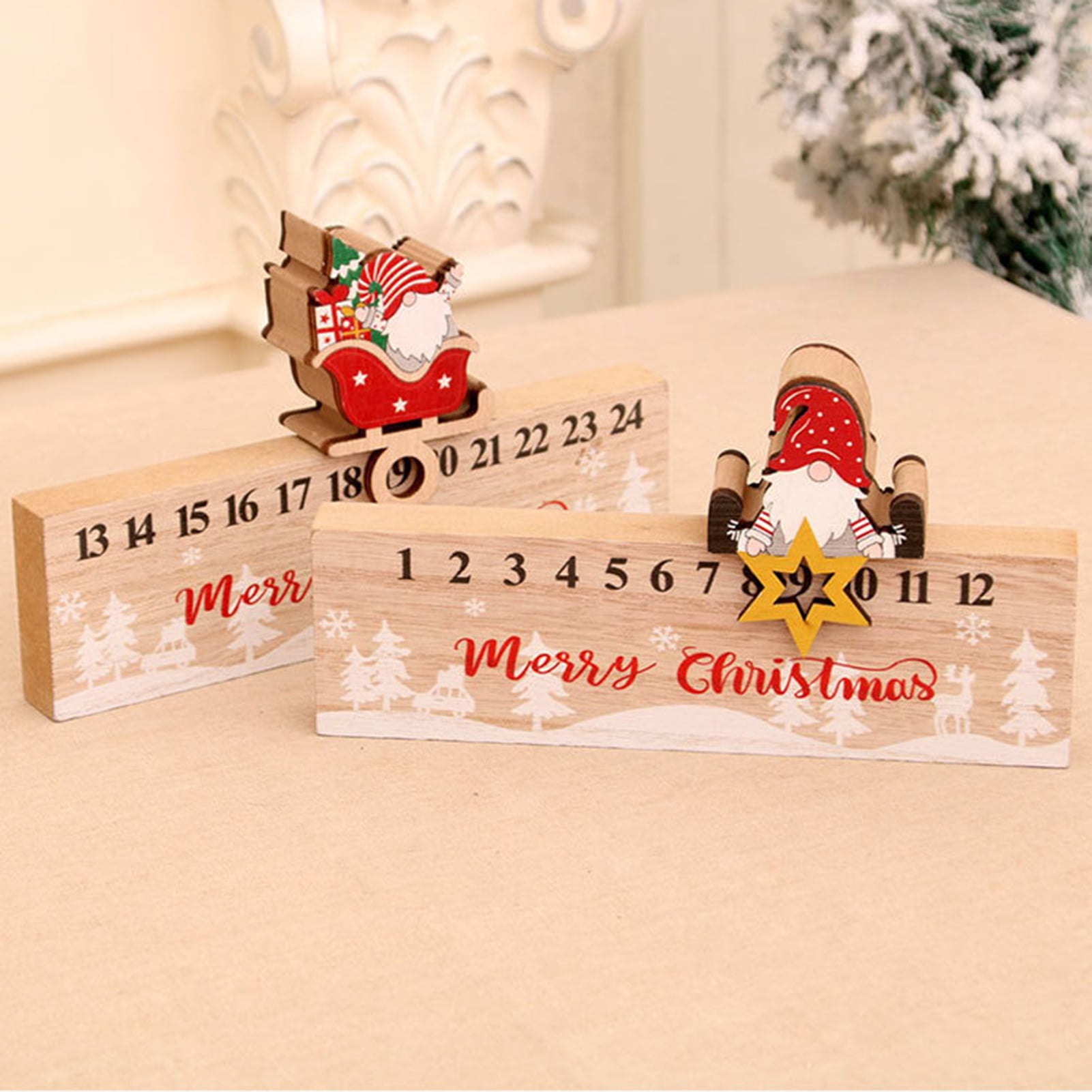 Merry Xmas Sliding Wooden Calendar Set - Festive Home Decoration and ...