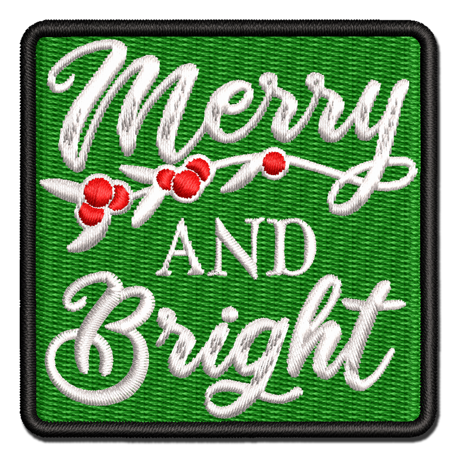 Merry and Bright Mistletoe Christmas Applique Multi-Color Embroidered ...