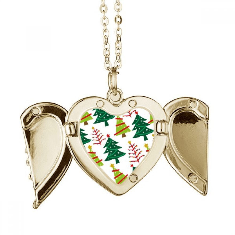 Merry mas Tree Green Illustration Folded Wings Peach Heart Pendant ...