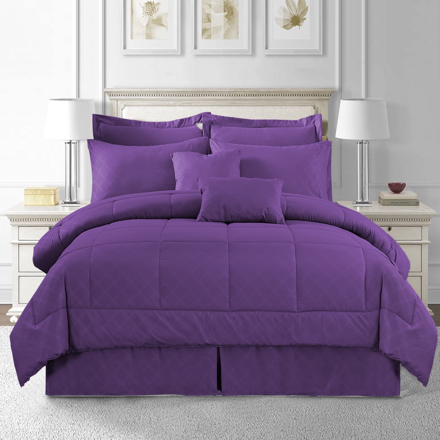 MerryHome 10-Piece Purple Comforter Set, Luruxy Soft Bed In A Bag King ...