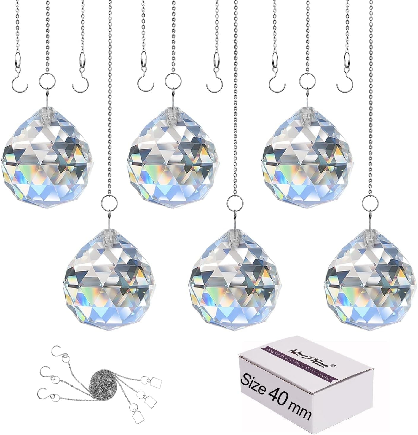 Merrynine 6Pcs 40mm/1.6" Crystal Suncatcher, Clear Sun Prism Balls for ...