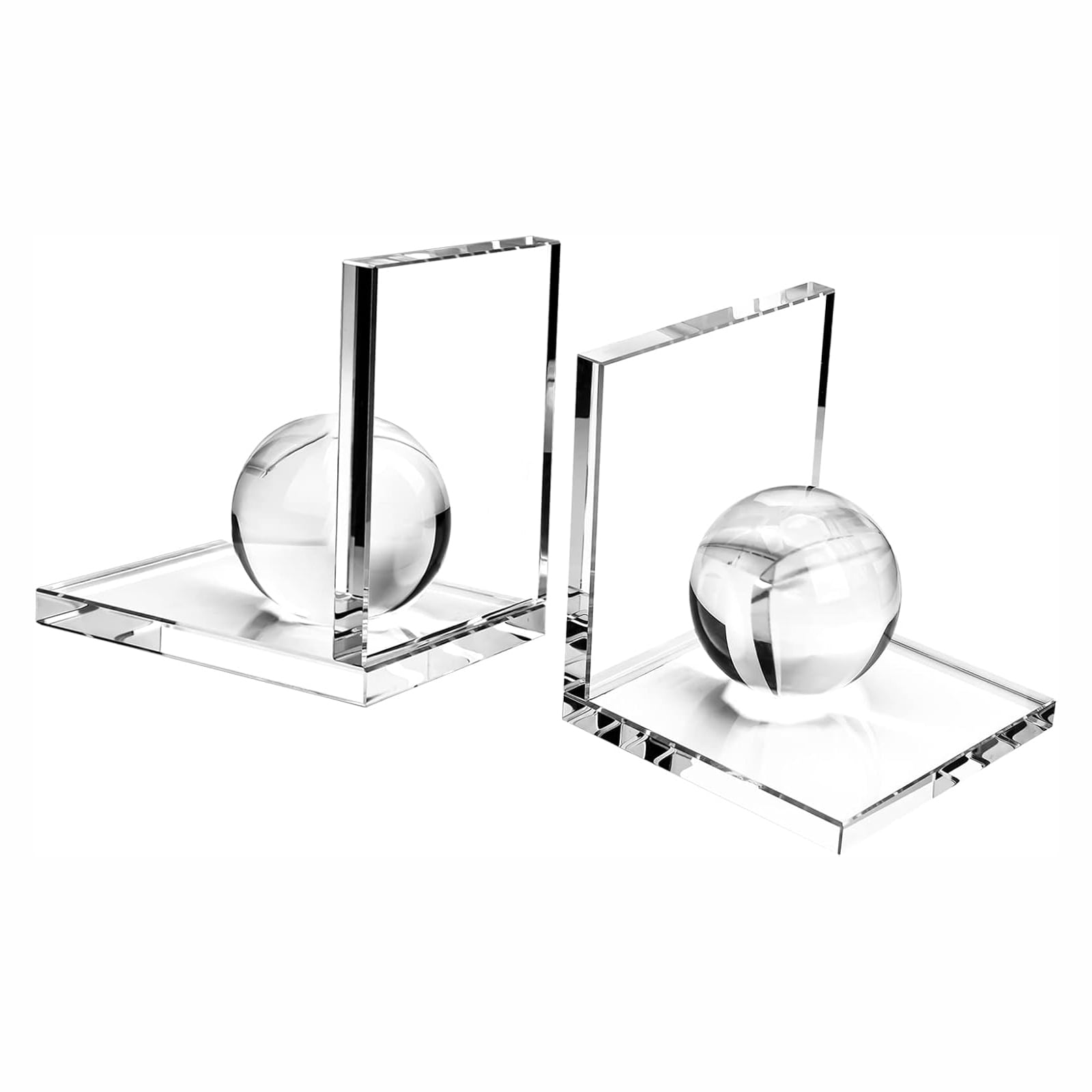 MerryNine Crystal Clear Bookends with Crystal Ball, 1 Pair L Shape Non ...