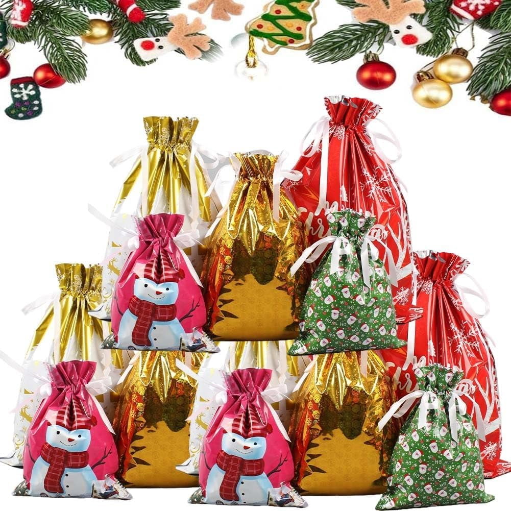 MerryPouch Christmas Drawstring Gift Bags, Reusable Foil Crinkle Bags ...