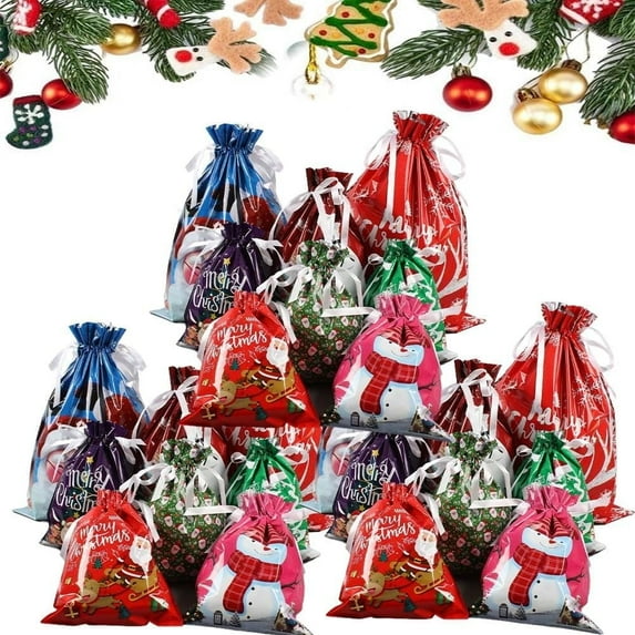 MerryPouch Christmas Drawstring Gift Bags, Reusable Foil Crinkle Bags ...