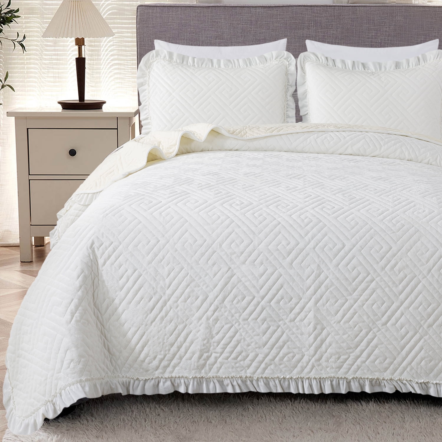 Merryhome QSM-EIGHT 3-Piece White Quilt Bedding Sets, Queen - Walmart.com