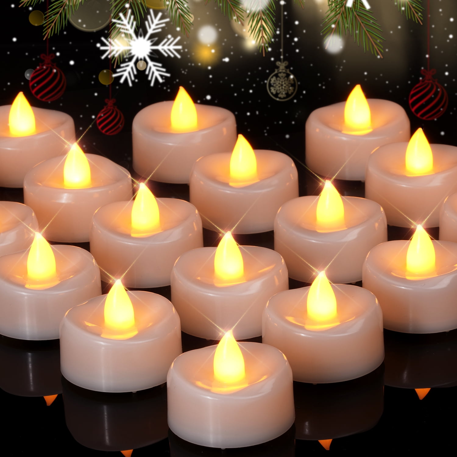 Merrynights 24-Pack Flameless LED Tea Lights, 150 Hours, Warm Yellow ...
