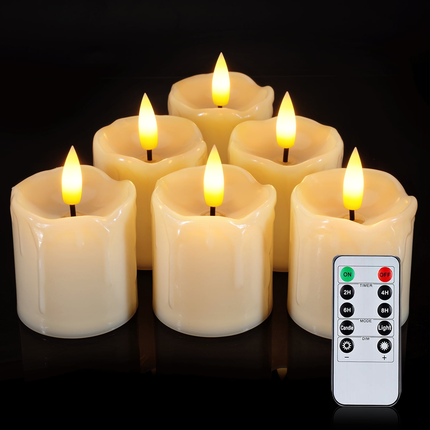 Merrynights 6Pk Flameless Votive Candles 3D Wick, Timer Remote Control ...