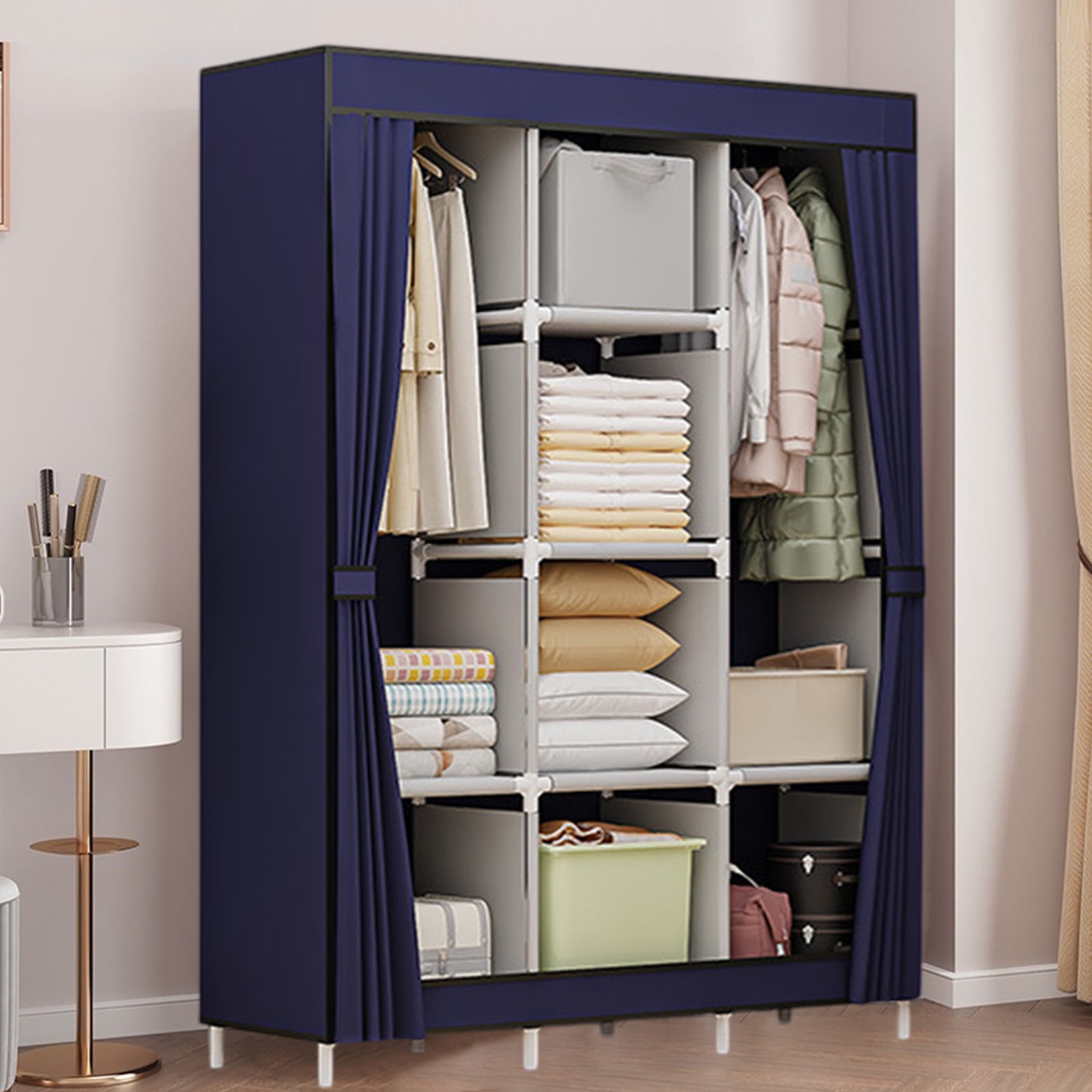 Merryso Blue Non-woven Fabric Closet, Modular Tool-free Assembly ...