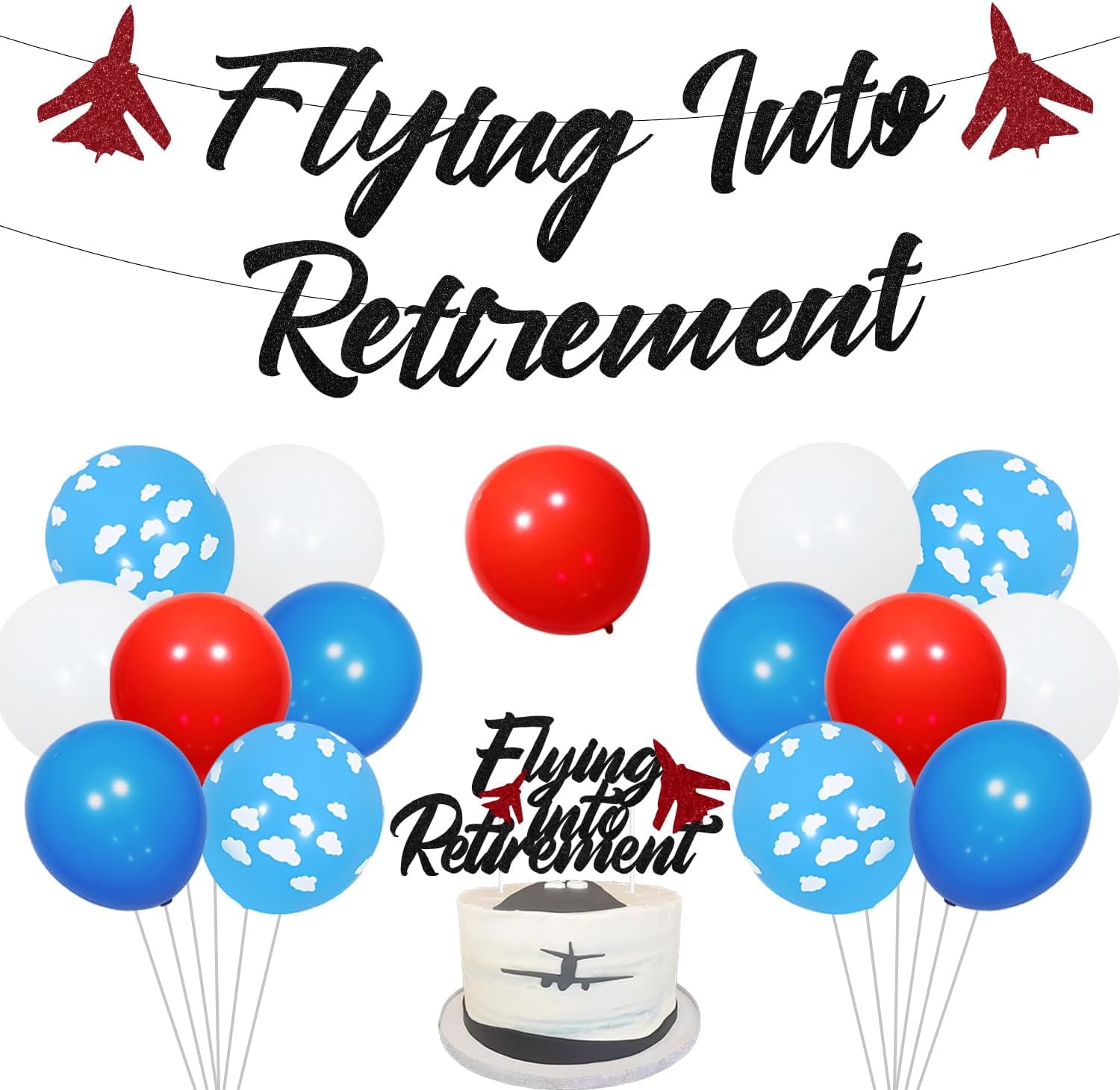Merrystorm Flying into Retirement Party Decor Black Glitter Pilot ...