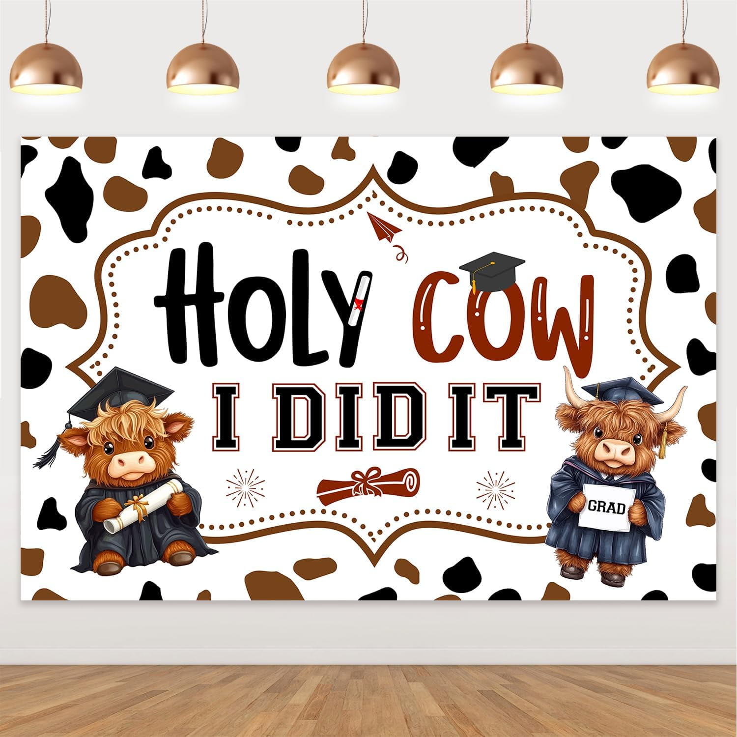 Merrystorm Highland Cow Kids Graduation Backdrop Holy Cow I Graduated ...