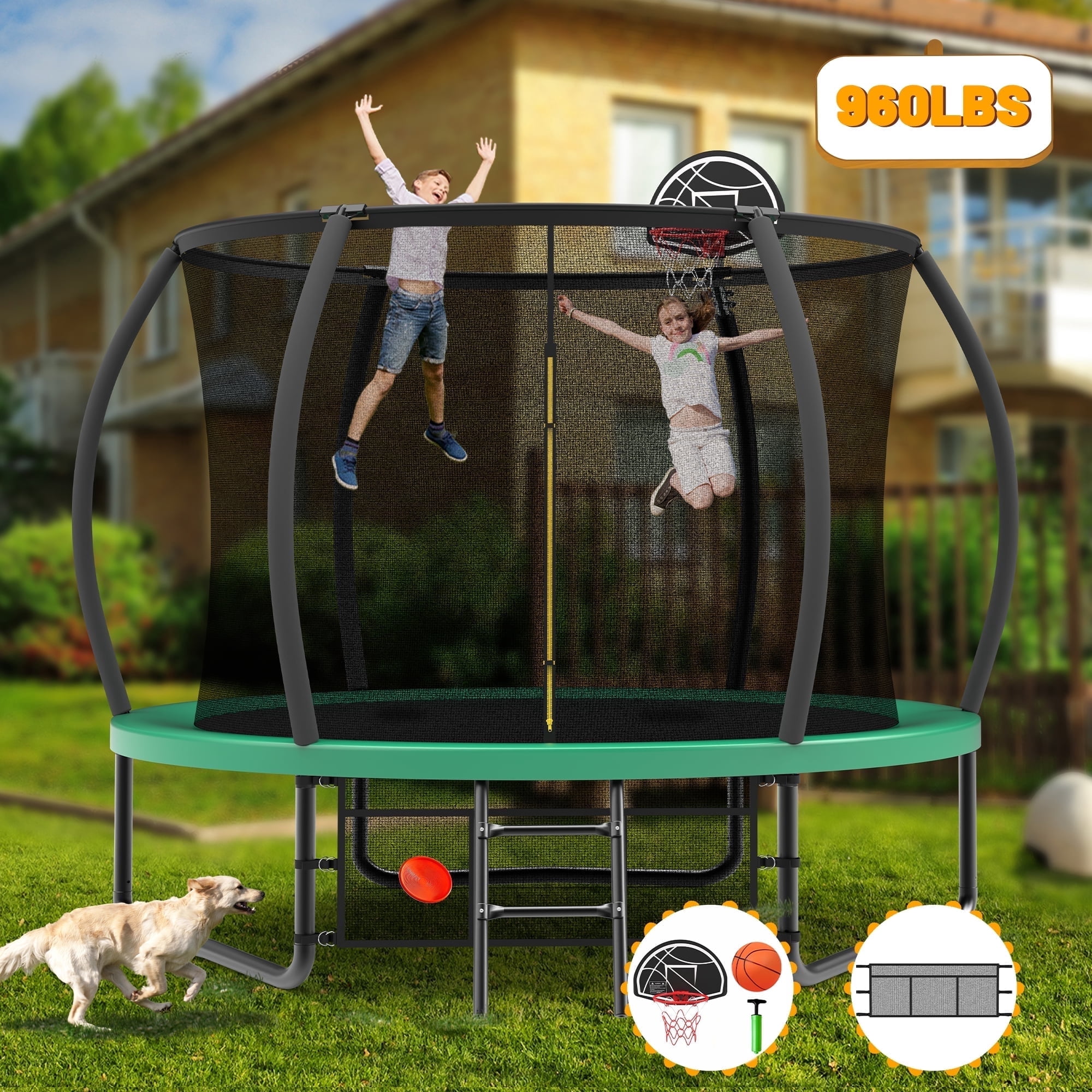 Mersco 10ft Trampoline for Kids Adults,Heavy Duty Pumpkin Outdoor ...