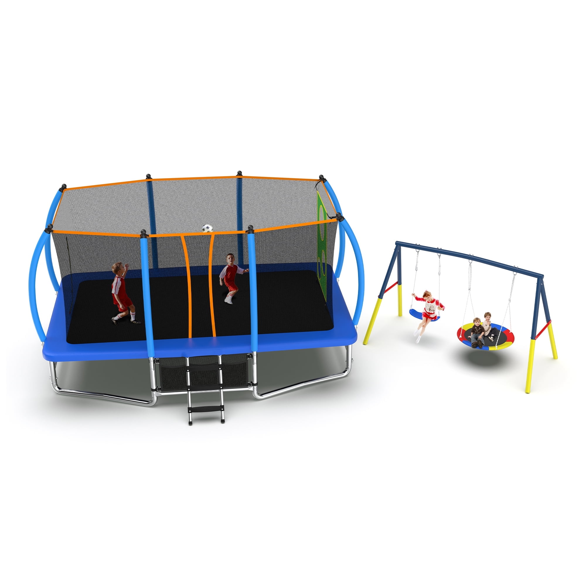 Mersco 10x16FT 4-in-1 Trampoline with Swing Set & Enclosure Net ...
