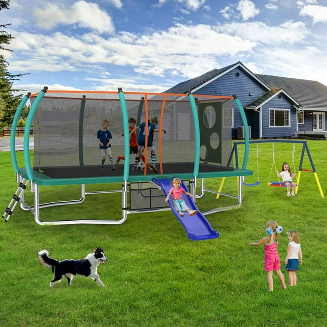 Mersco 8x14FT Large Trampoline with Enclosure Net,Swing Set,Outdoor ...