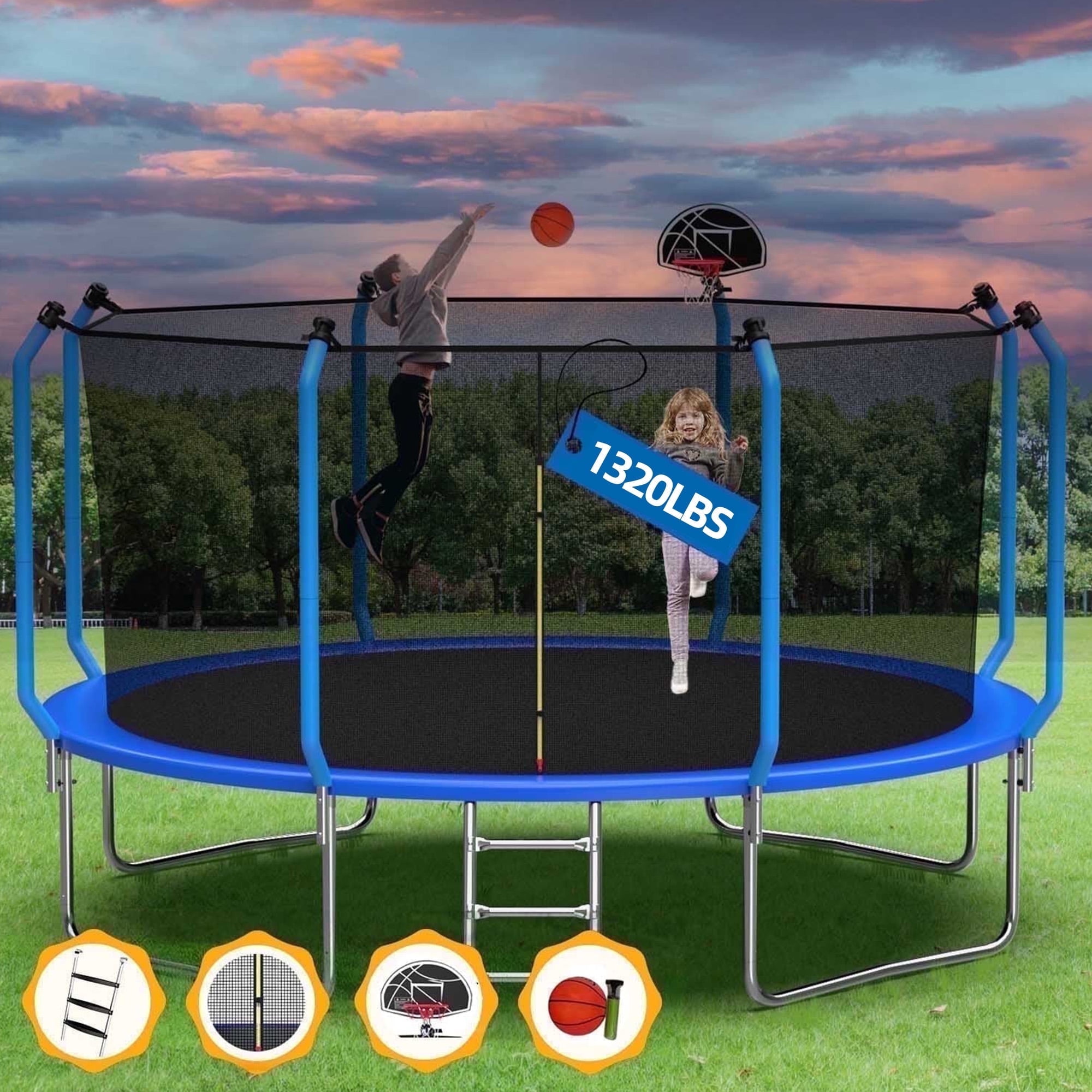 Mersco 12ft Trampoline for Kids and Adults, No-Gap Design Outdoor ...