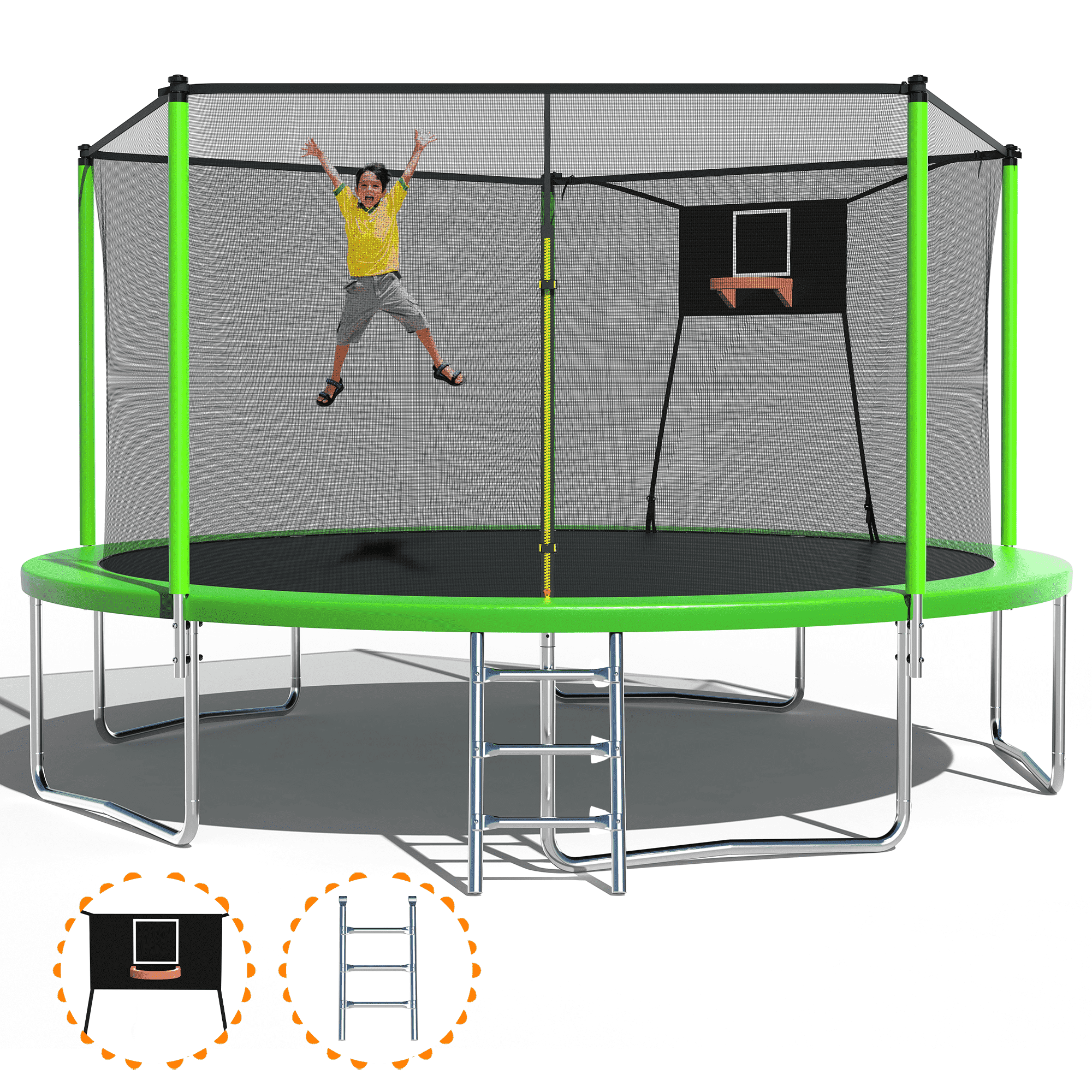 Mersco 14ft Trampoline, Green, Outdoor Trampoline with Basketball Hoop ...
