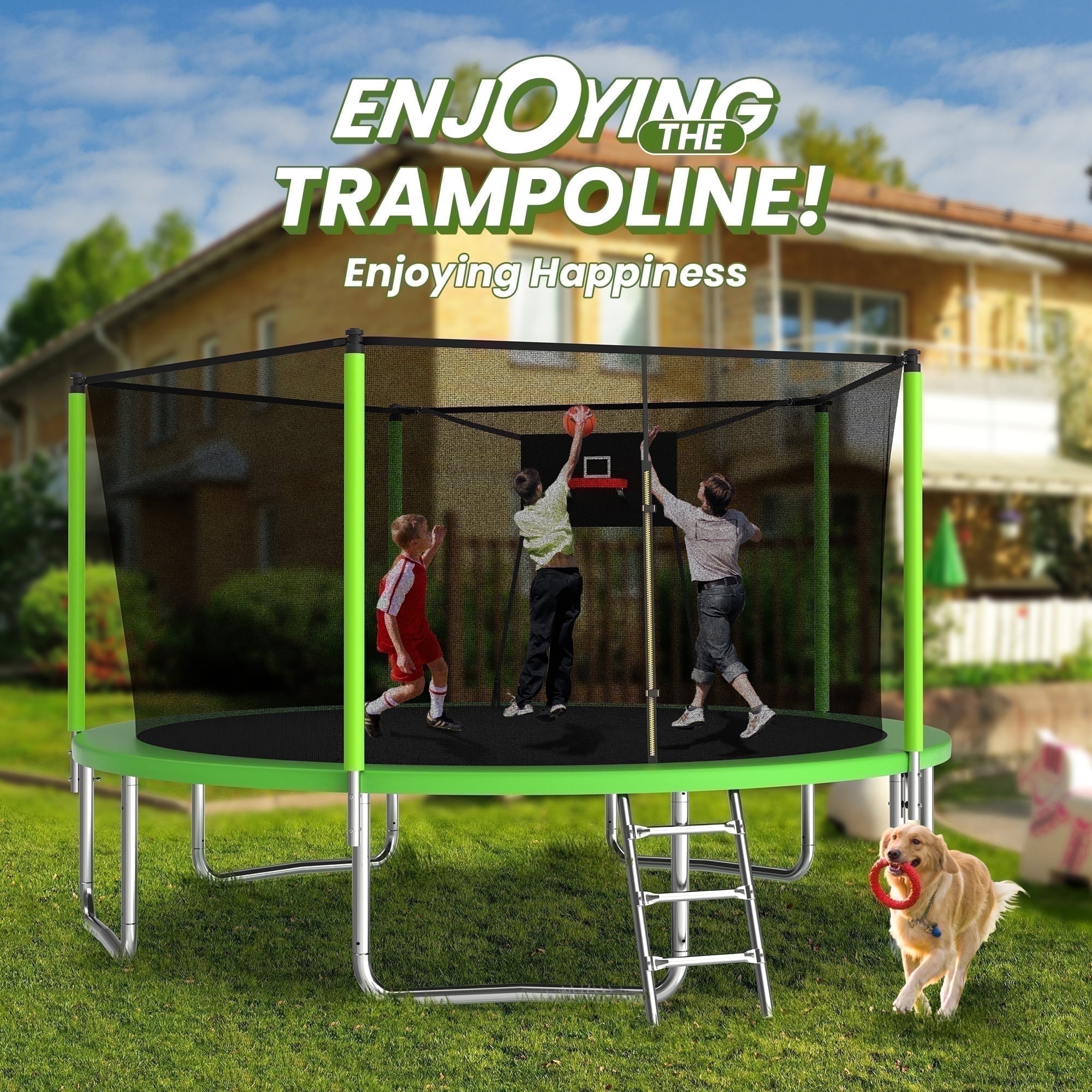 Mersco 14ft Trampoline for Kids, Outdoor Trampolines with Basketball ...