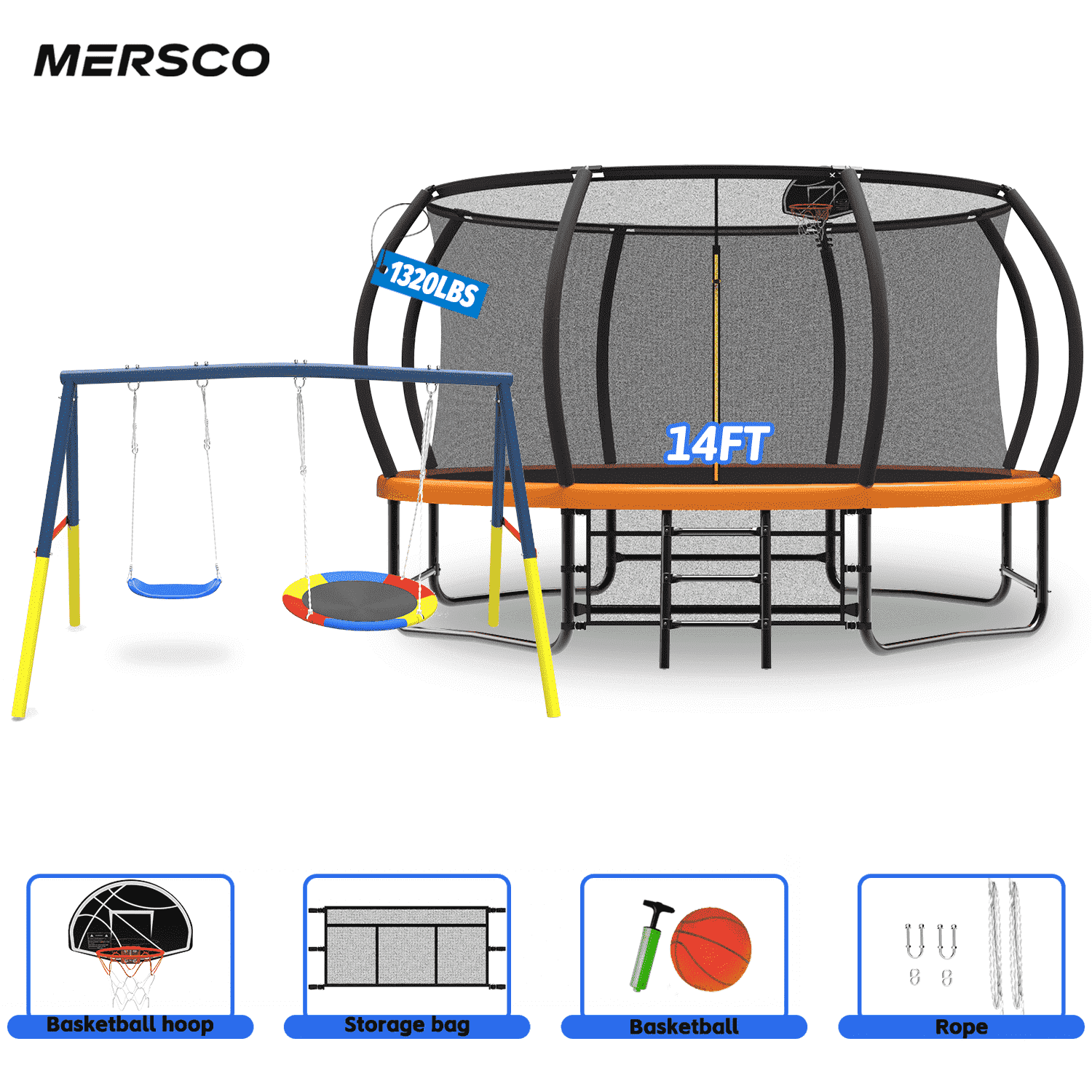 Mersco14FTHeavy Duty Trampoline with Enclosure Net and Swing Set ...