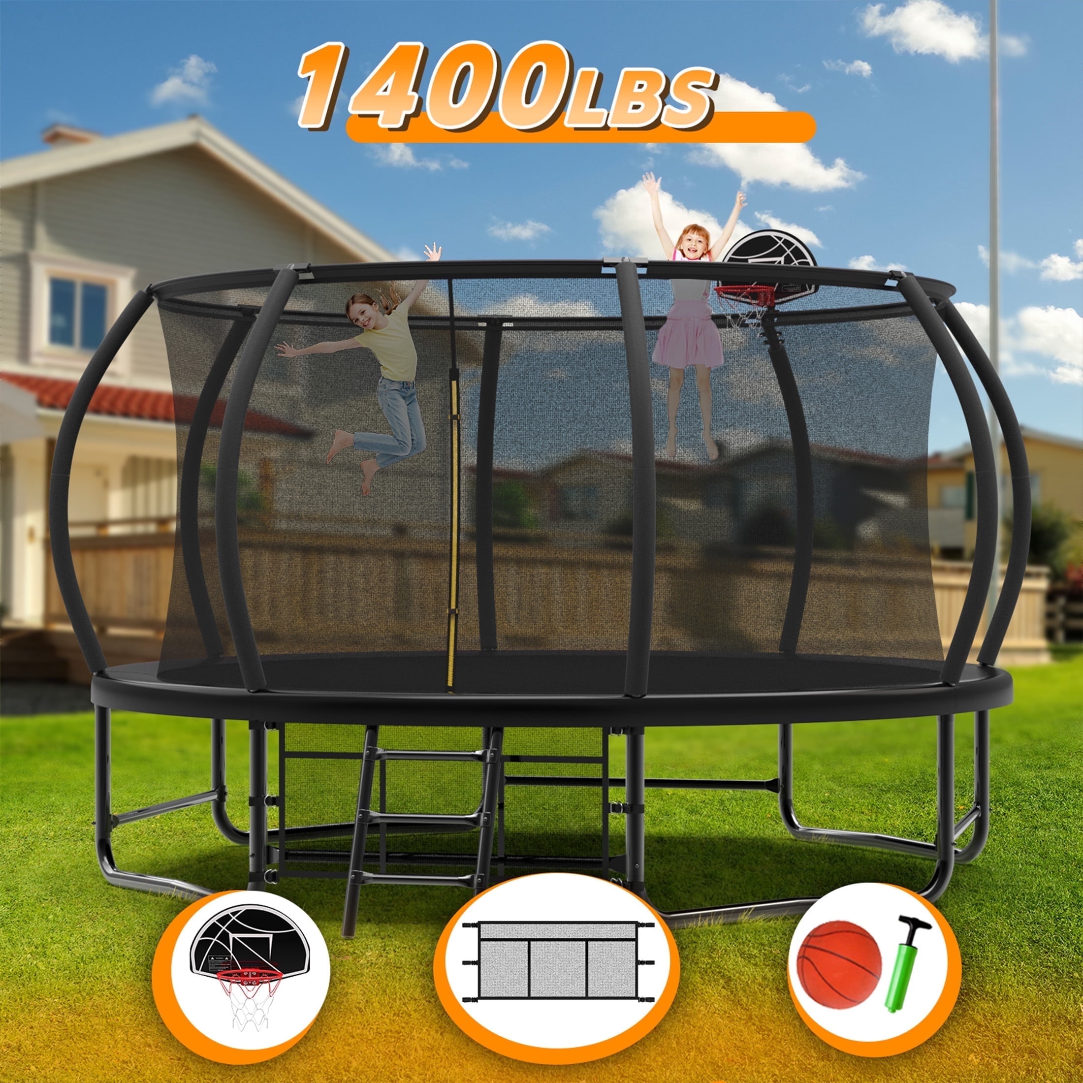 Mersco 14FT Trampoline for Kids, Pumpkin Outdoor Trampoline with ...