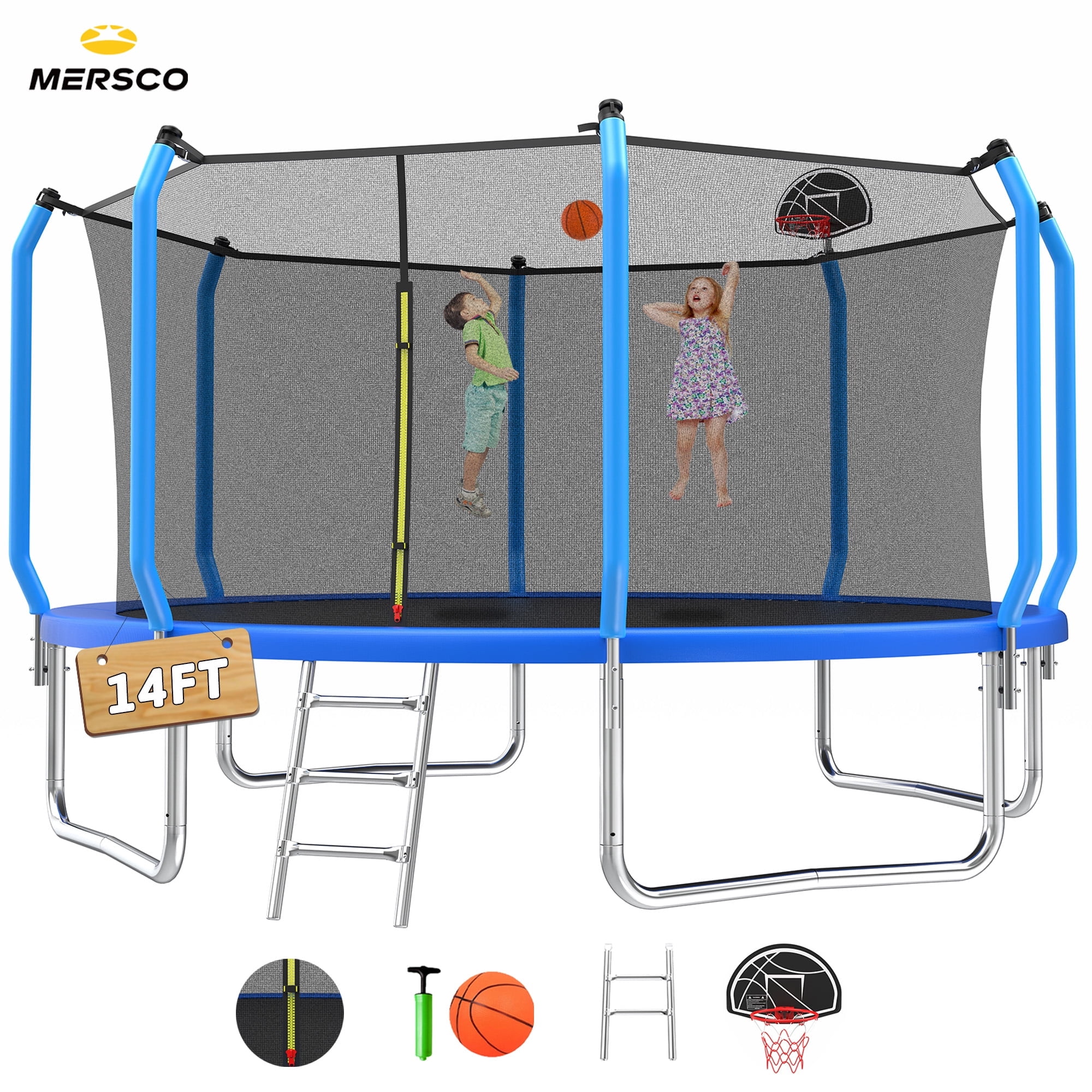 Mersco 14ft Trampoline for Kids and Adults, Upgraded Outdoor Trampoline ...