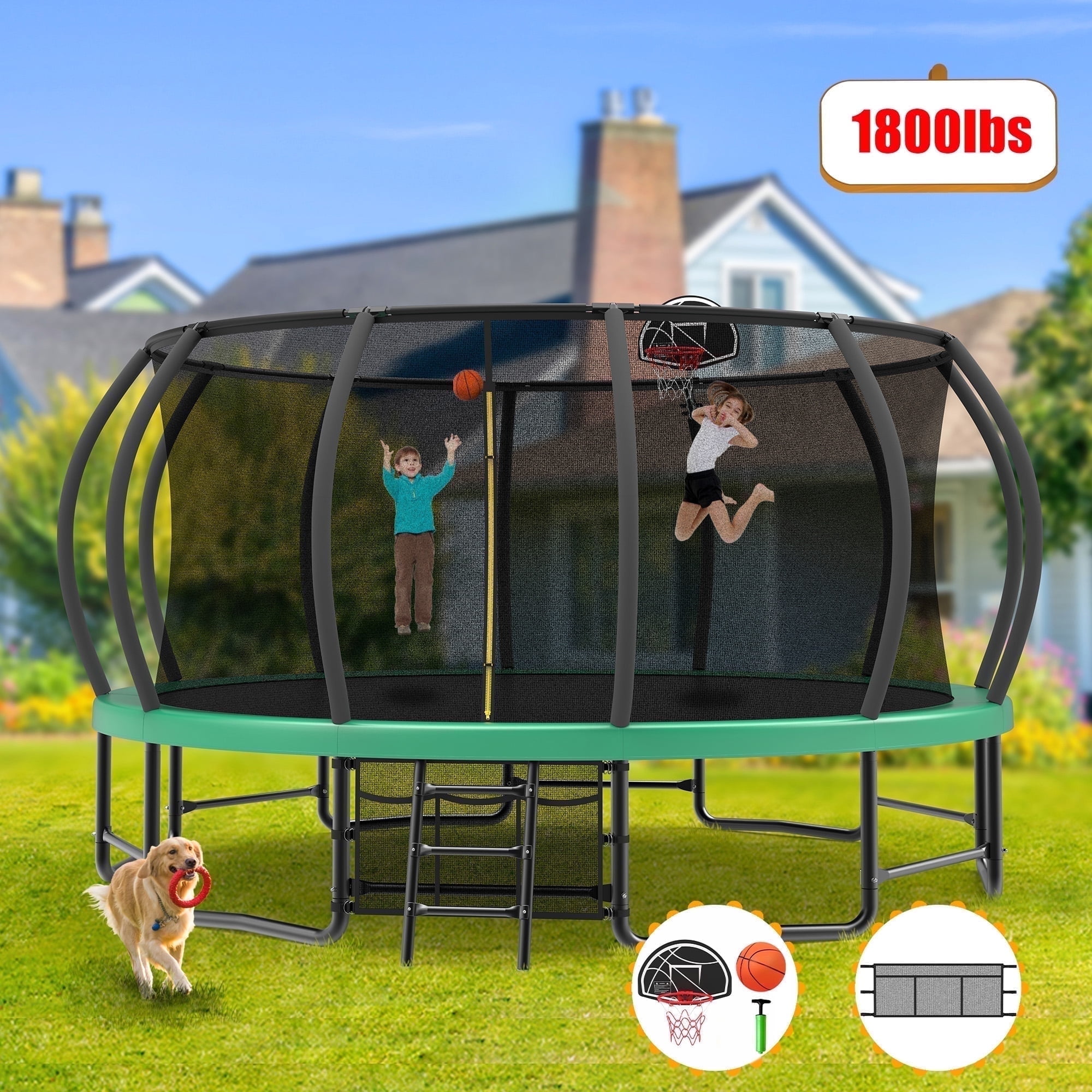 Mersco 15ft Trampoline for Kids, Heavy-Duty Trampoline Outdoor with ...