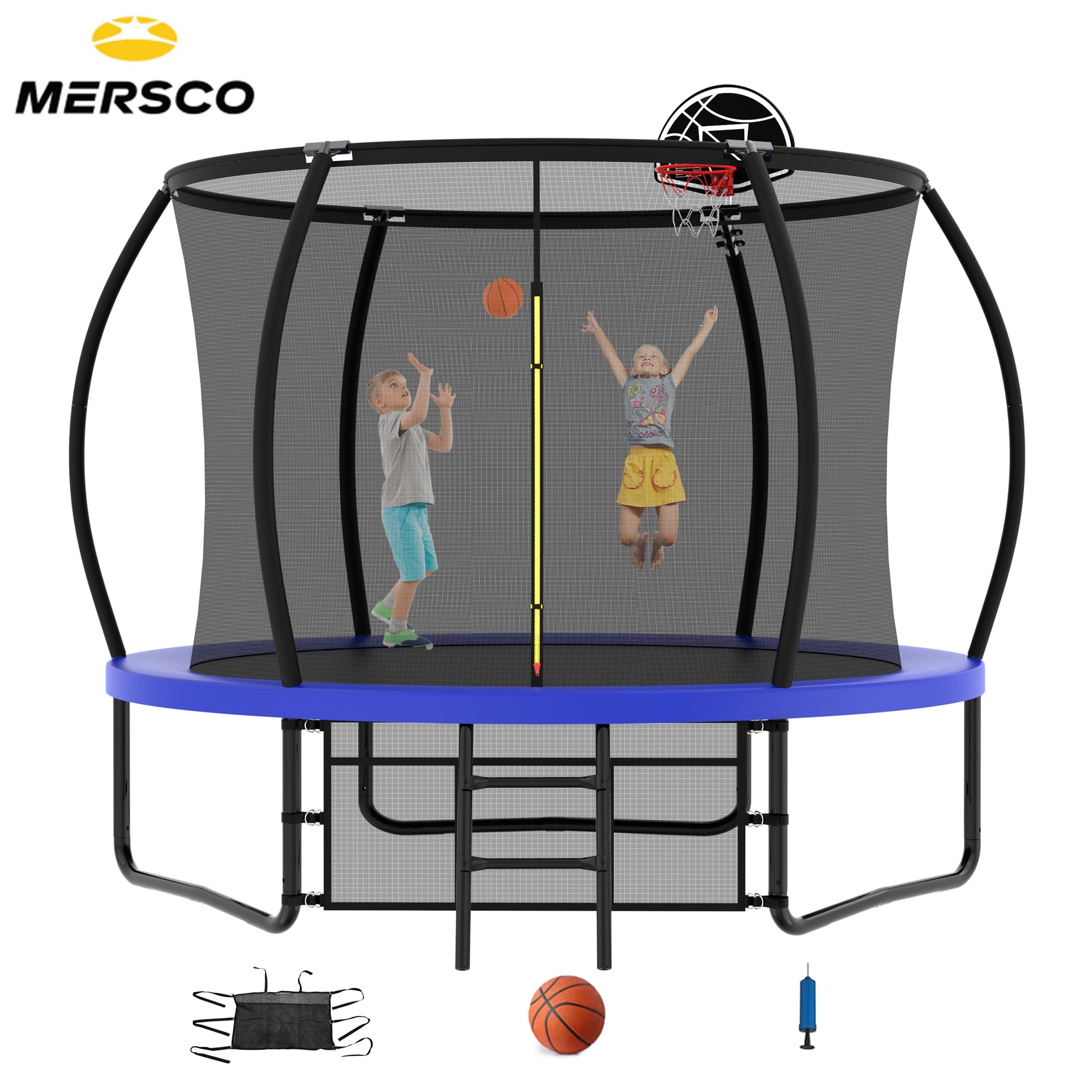 Mersco 880Lbs 10ft Trampoline with Basketball Hoop Enclosure Net ...