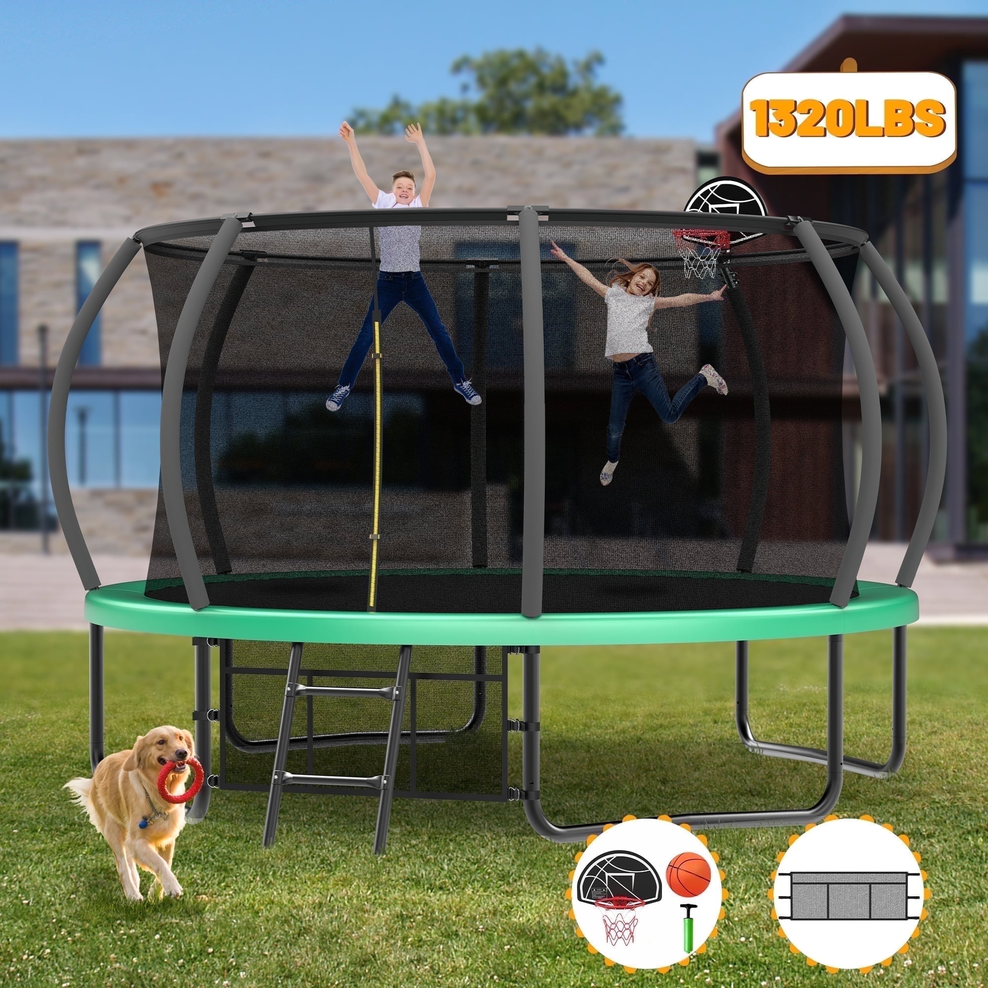 Mersco 12ft Pumpkin Trampoline for Kids, Outdoor Trampoline with ...