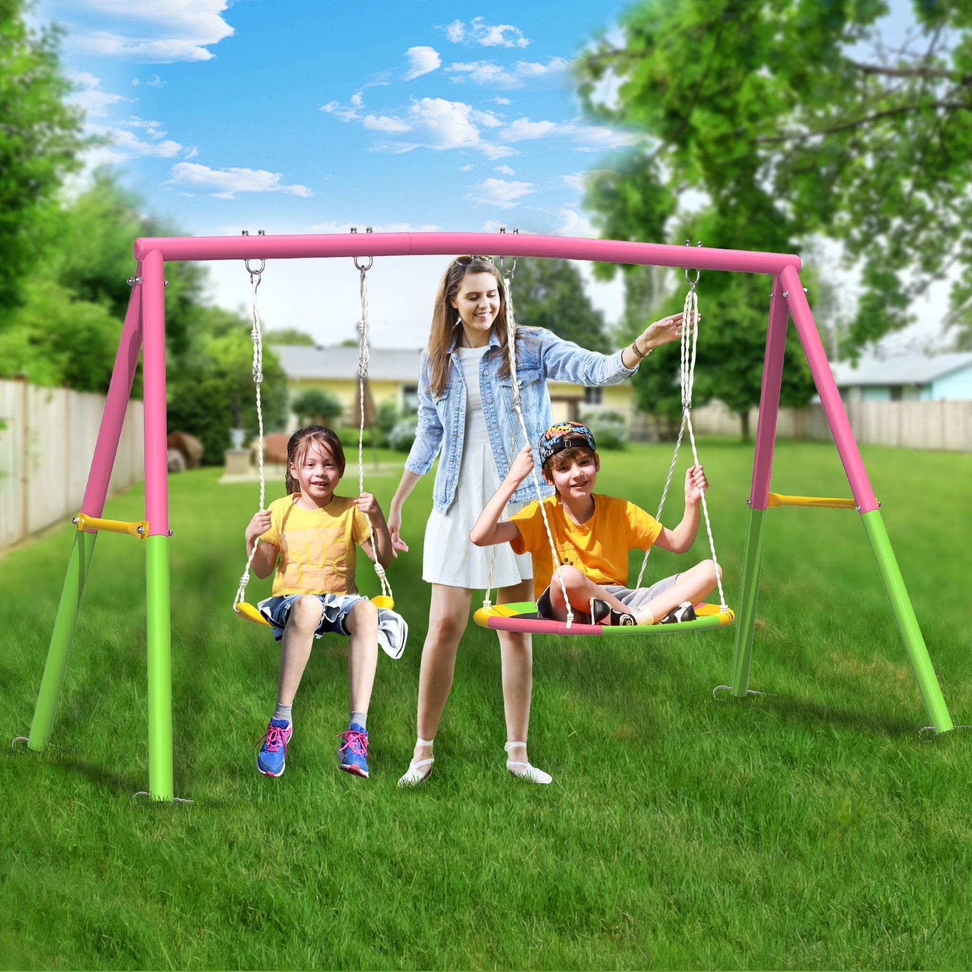 Mersco Swing Set for Backyard with Stand, Swing Heavy Duty 440lbs Metal ...