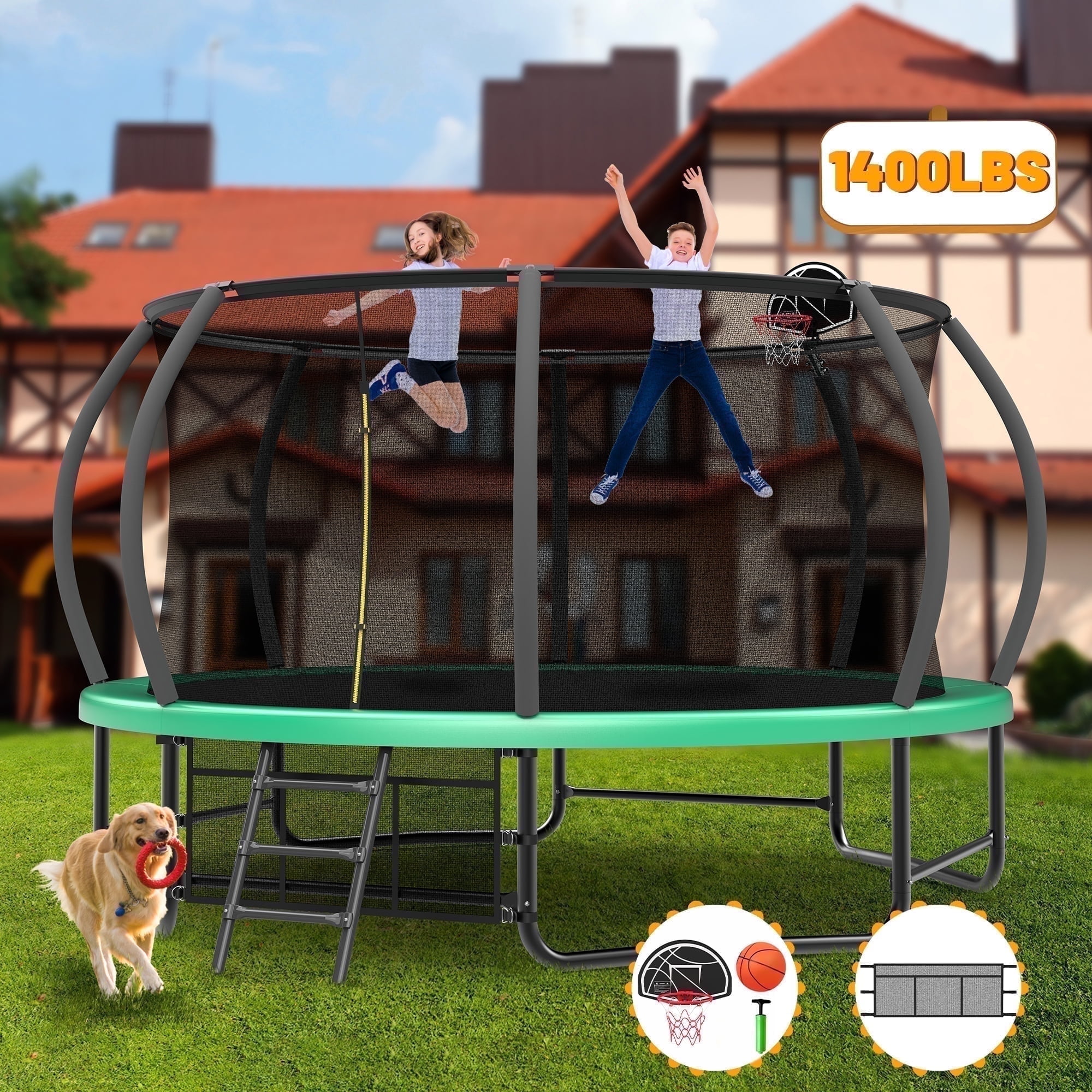 Mersco 14ft Trampoline for Kids and Adults, Pumpkin Outdoor Trampoline ...