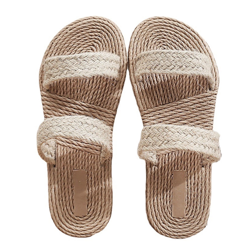 Mersess Beige Beach Slide Sandals Lightweight Bohemian Open Toe Double ...