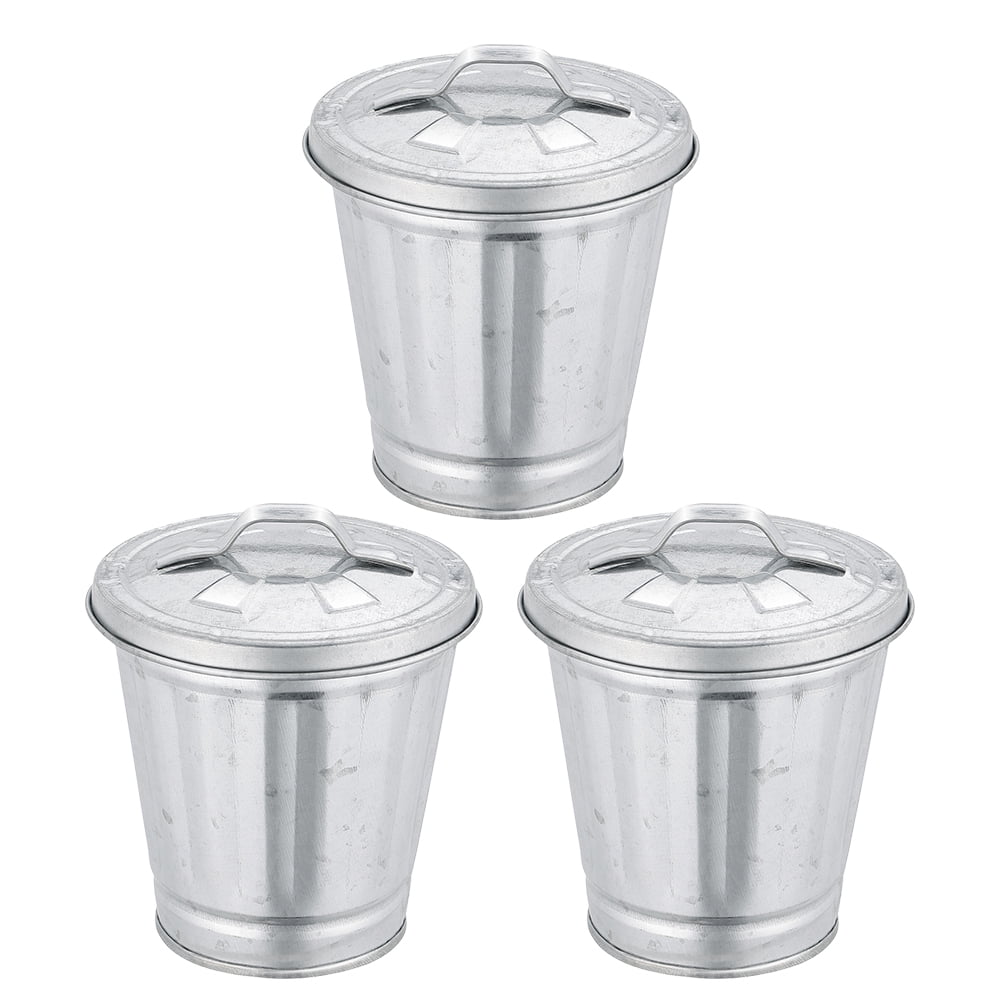 LOLIPPYY Silver Mini Trash Can Flowerpot Made of Iron for Desktop ...
