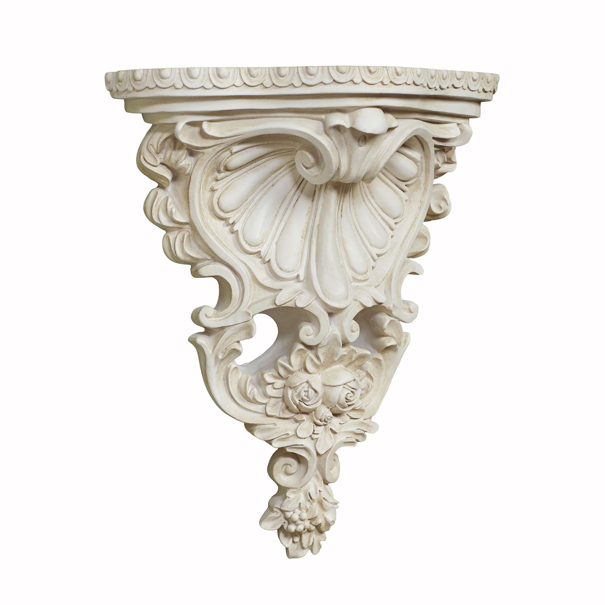 Mersey Acanthus Wall Shelf Distressed Vanilla Finish 10 in wide x 5 in ...