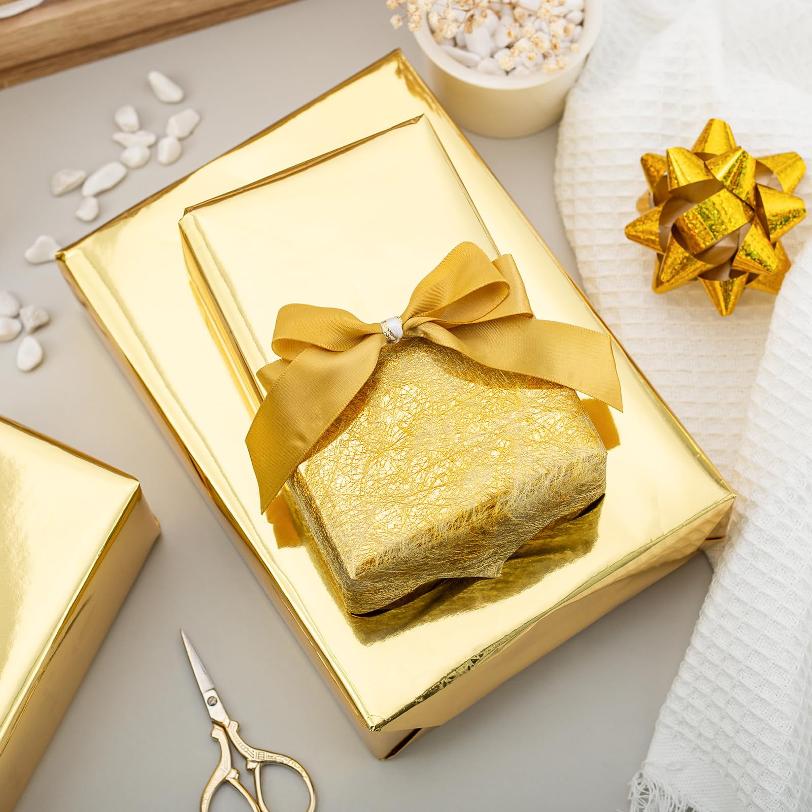 Merture Gold Wrapping AJH3 Paper Roll - 17 In X sq.ft.) Metallic Gold ...