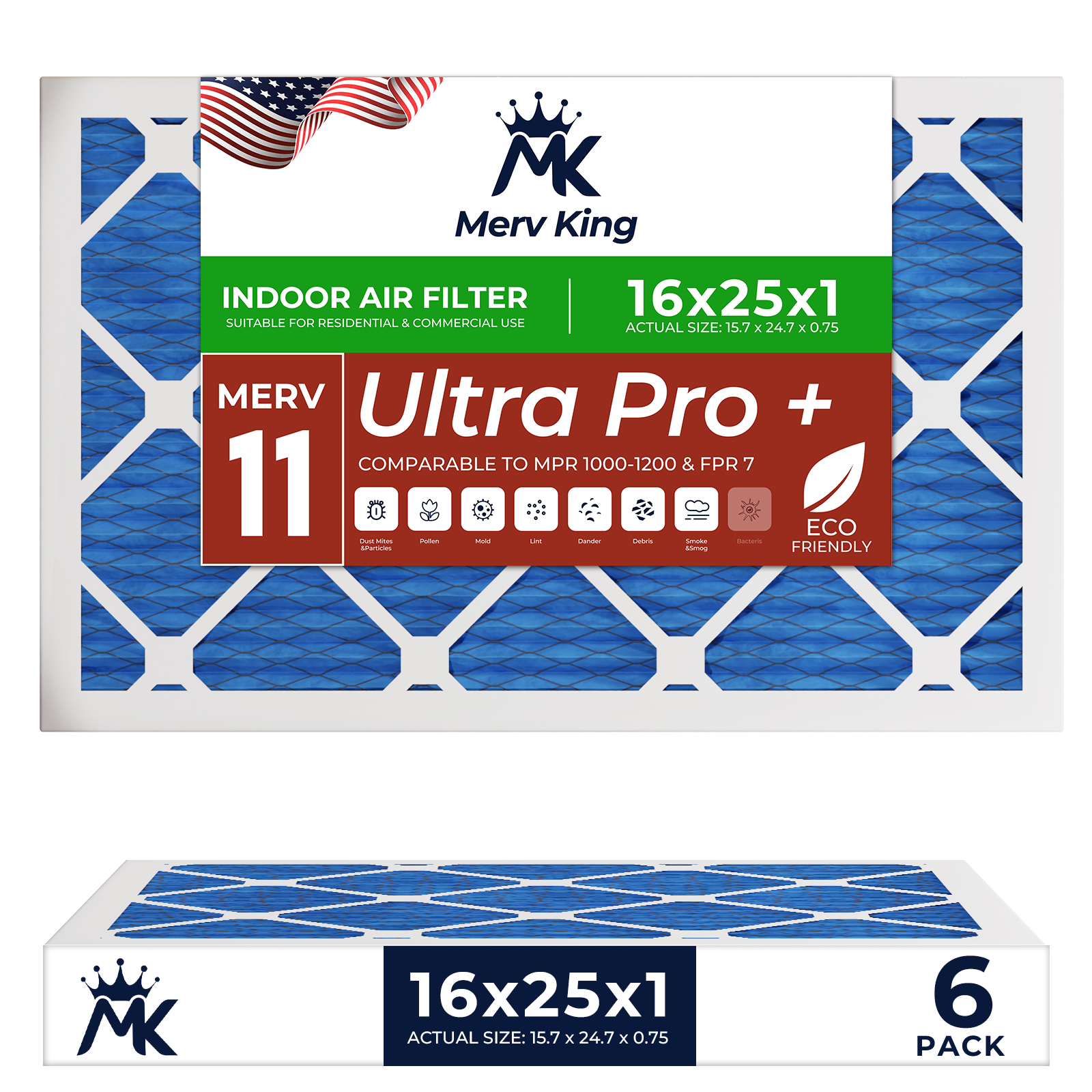 Merv King 16x25x1 Air Filter Merv 11 Mpr 1000 1200 Ultra Plus 6