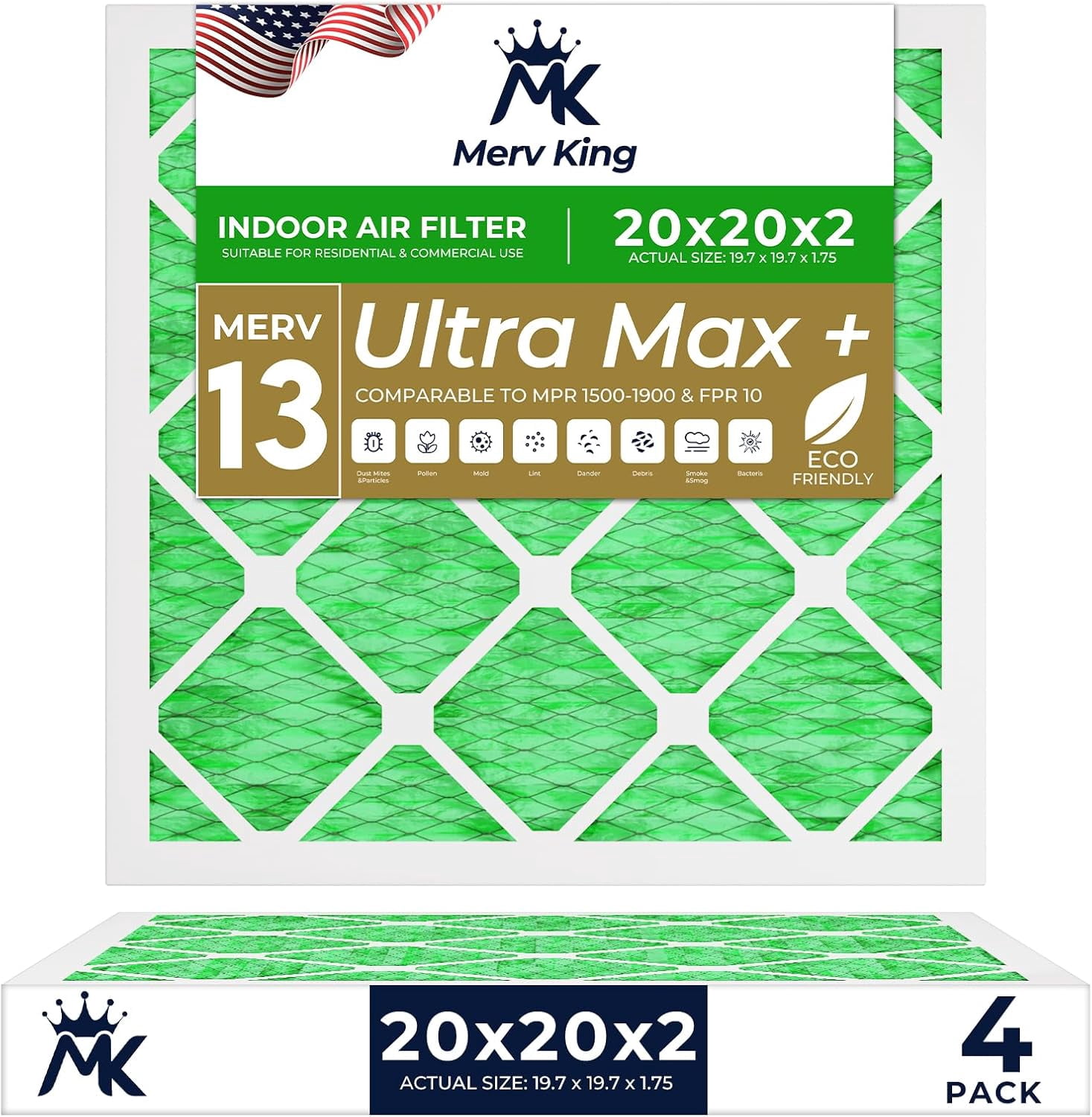 MervKing 20x20x2 Air Filter | MERV 13 | MPR 1500-1900 Ultra Max | 4 ...
