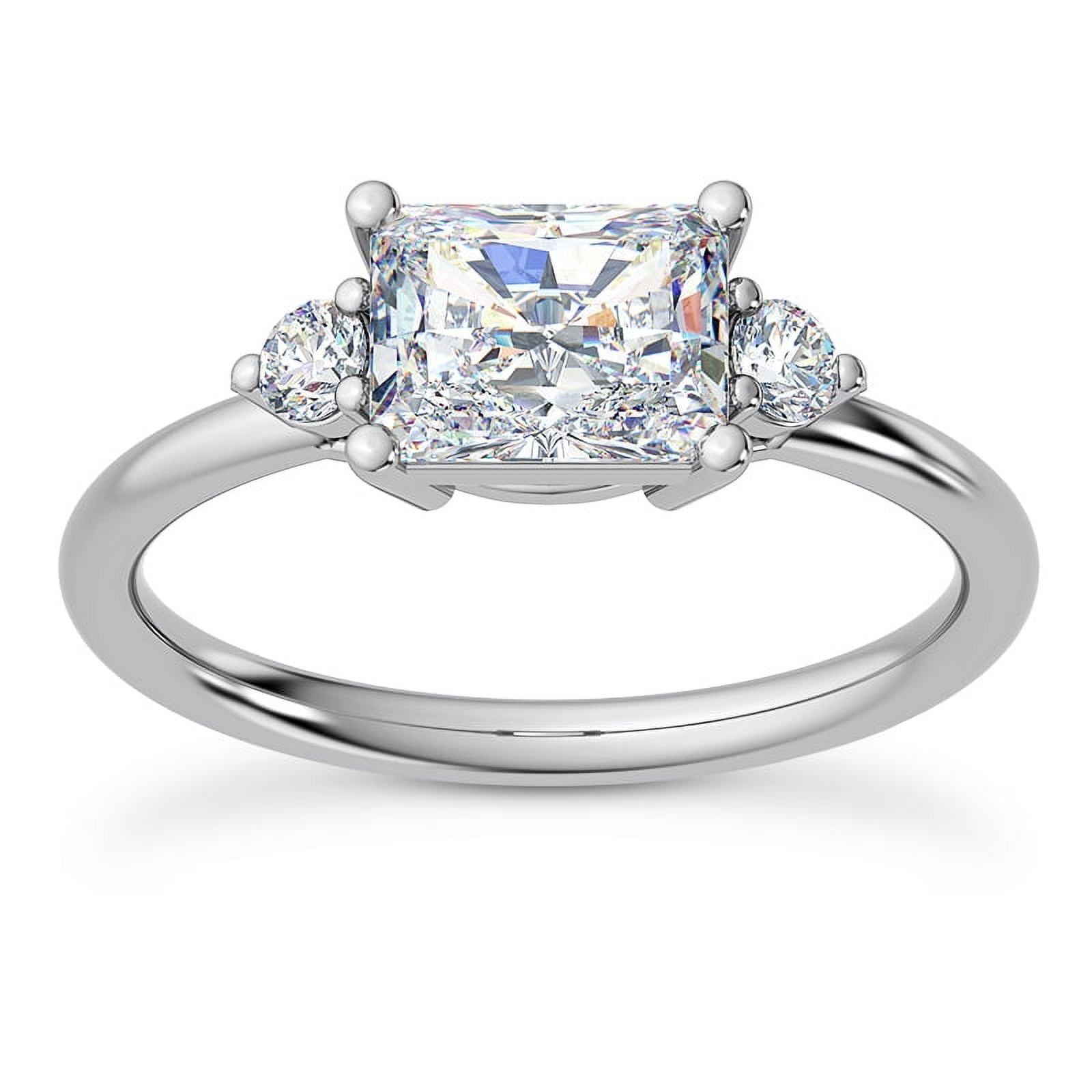 Meryn Jewelry East West Three Stone Engagement Ring 1.57 Ct Radiant Cut Moissanite in 14K White ...