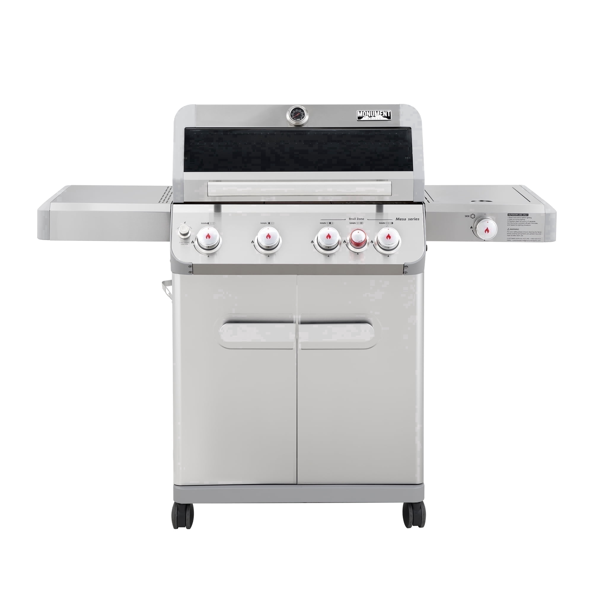Mesa Outdoor 4-Burner Propane Grill with Broil Zone, Clear Lid, Side ...