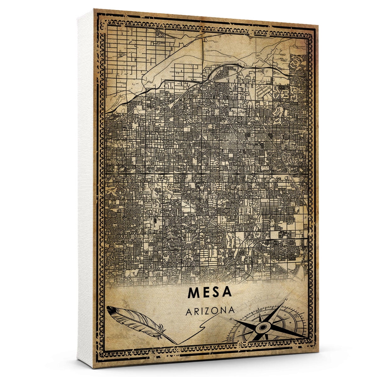 Mesa Vintage Map Prints Canvas, Arizona Map Art Canvas, Canvas, Mesa ...
