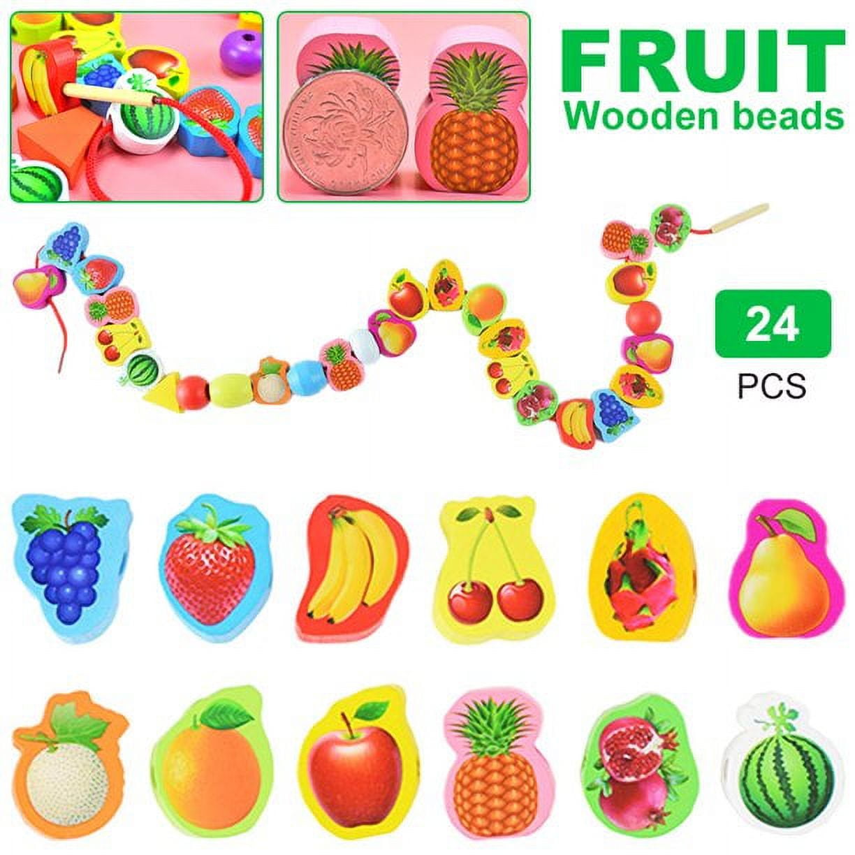 MesaSe 24Pcs Wooden Fruits Vegetables String Threading Beads ... MesaSe 24Pcs Wooden Fruits Vegetables String Threading Beads ...
