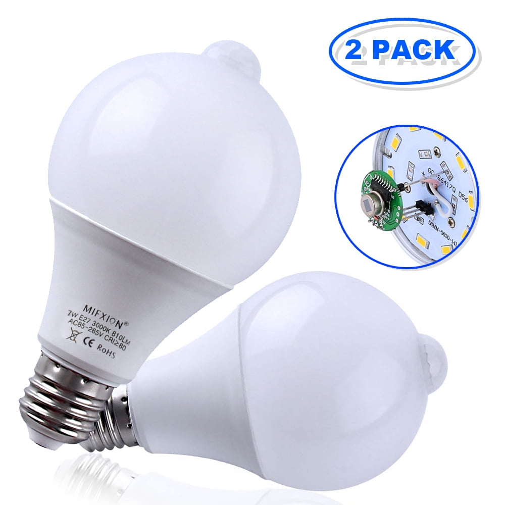 MesaSe 2Pack Motion Sensor Light Bulbs, Motion Activated Dusk to Dawn ...