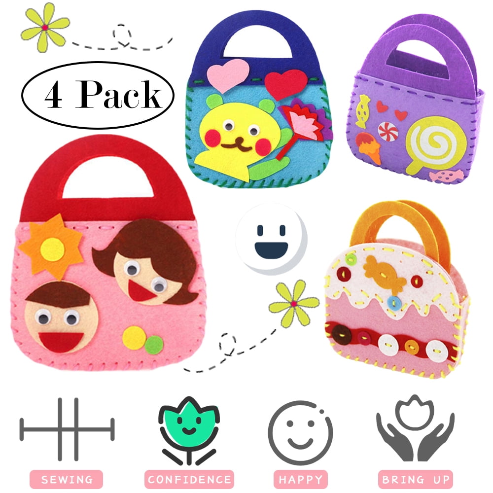 MesaSe 4 Pack Kids Sewing Kits for Beginners（Handbag, Fun DIY Kids ...