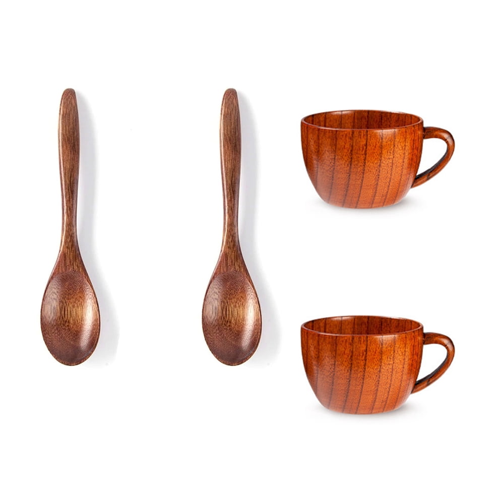 MesaSe 4pcs Wood Mug,Wooden Cup Primitive Log Color Wood Coffee Tea ...