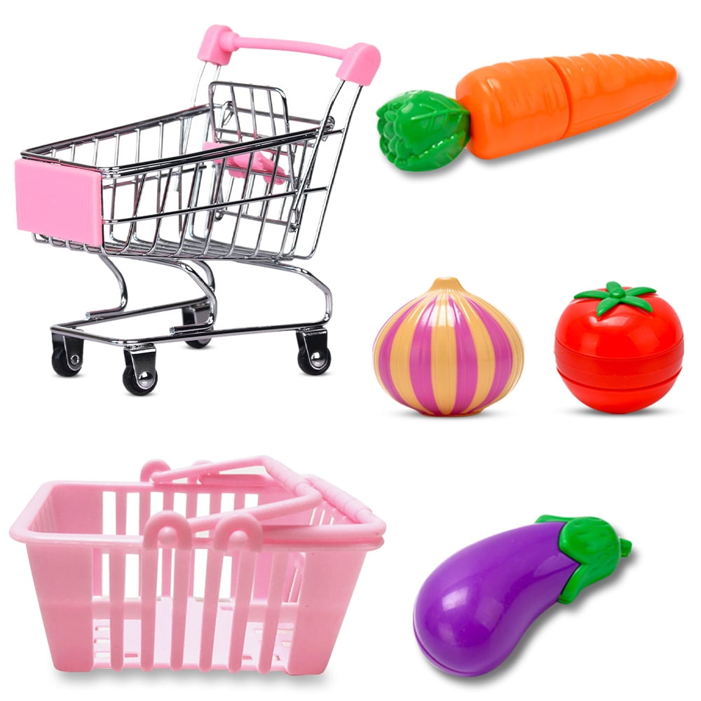 MesaSe 6 Pcs Hand Trolley Mini Shopping Cart Storage Basket Pretend Toy ...