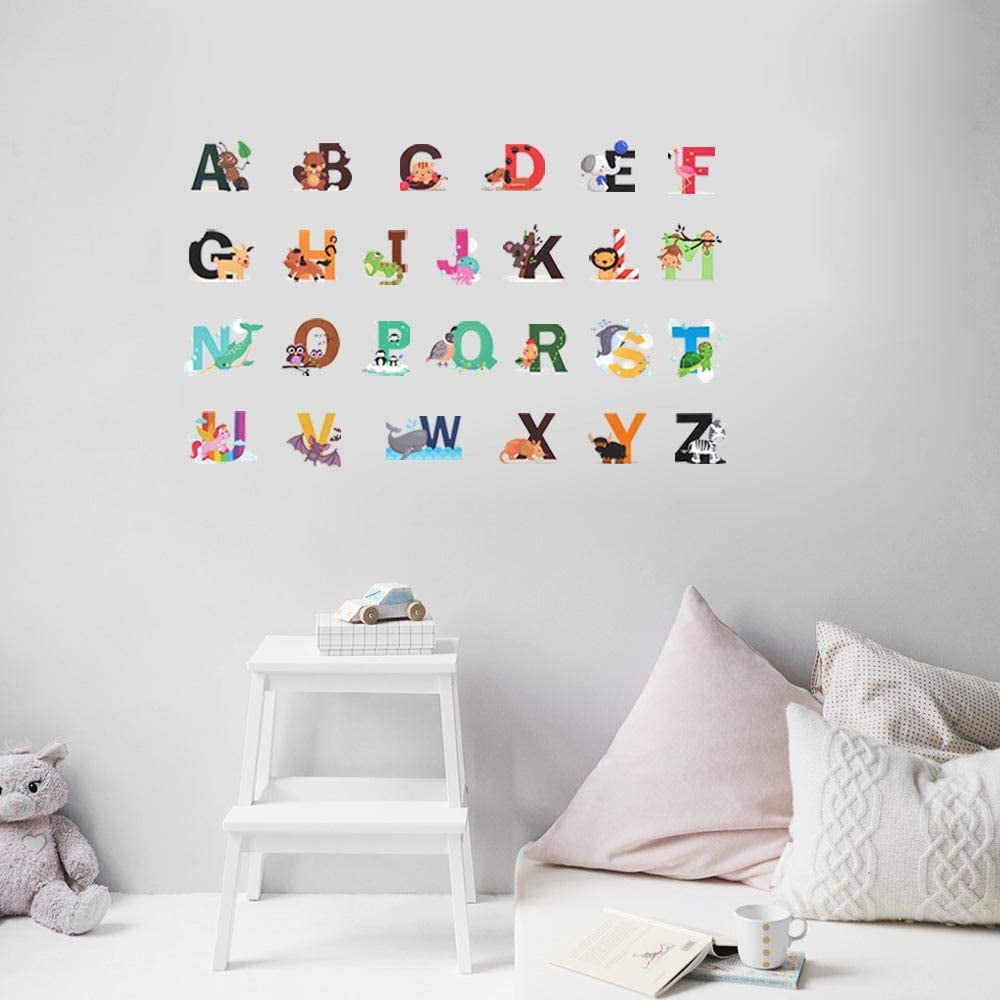 MesaSe Alphabet Wall Stickers, Removable Animal ABC Vinyl Wall Decals ...