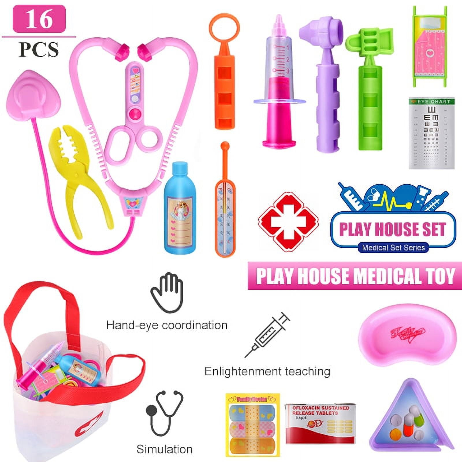 MesaSe Durable Doctor Kit for Kids, 16 Pieces Pretend Play Educational ...