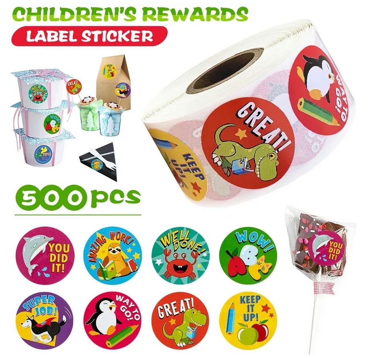 MesaSe Reward Stickers, 500 Stickers, 8 Assorted Designs, 1 Inch School ...