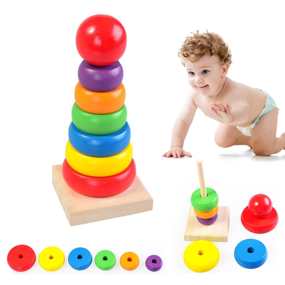 MesaSeD Classic Stacker Developmental Toys with Premium Wooden,8 Colorful Pieces Smooth Rings ...