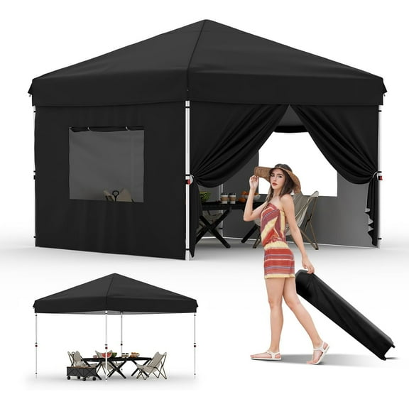 Geetinfly Folding Canopy Tent with 4 Sidewalls,3M x 3M 210D Oxford ...