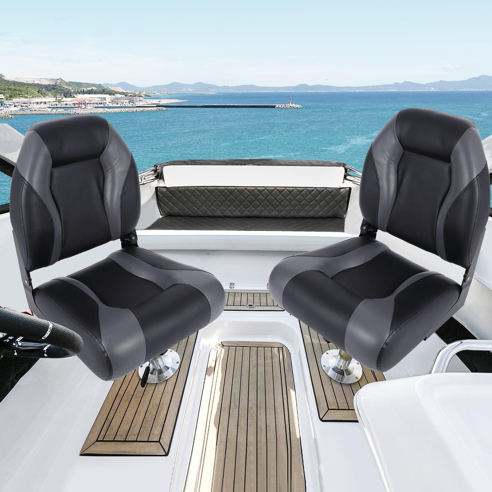 Mescukay 2 Pack High Back Folding Boat Seats - Elastic Cushion Boat ...