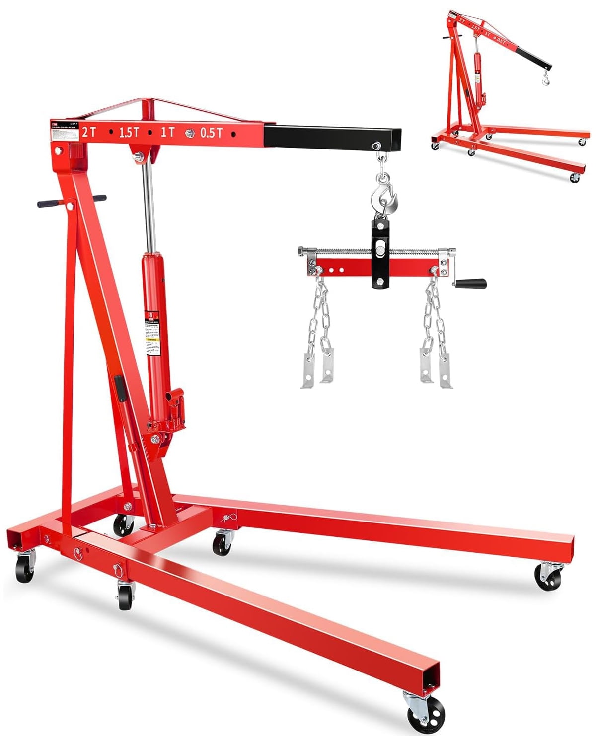 Mescukay 2-Ton Folding Engine Hoist with Lever, Hydraulic Shop Crane ...