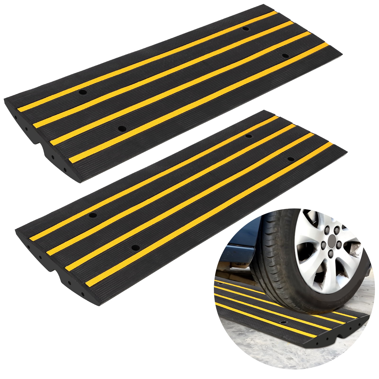 Mescukay 48" Driveway Curb Ramp Recycled Rubber Low Profile Driveway ...
